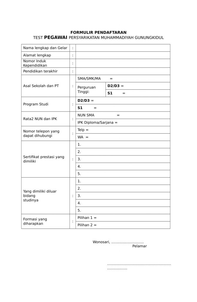 Formulir Pendaftaran Pegawai